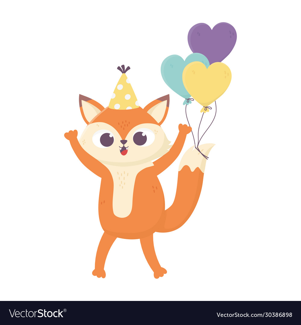 Happy birthday fox with party hat and balloons Vector Image