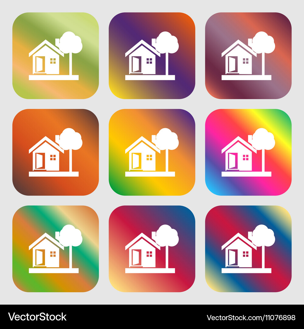 House icon nine buttons with bright gradients Vector Image