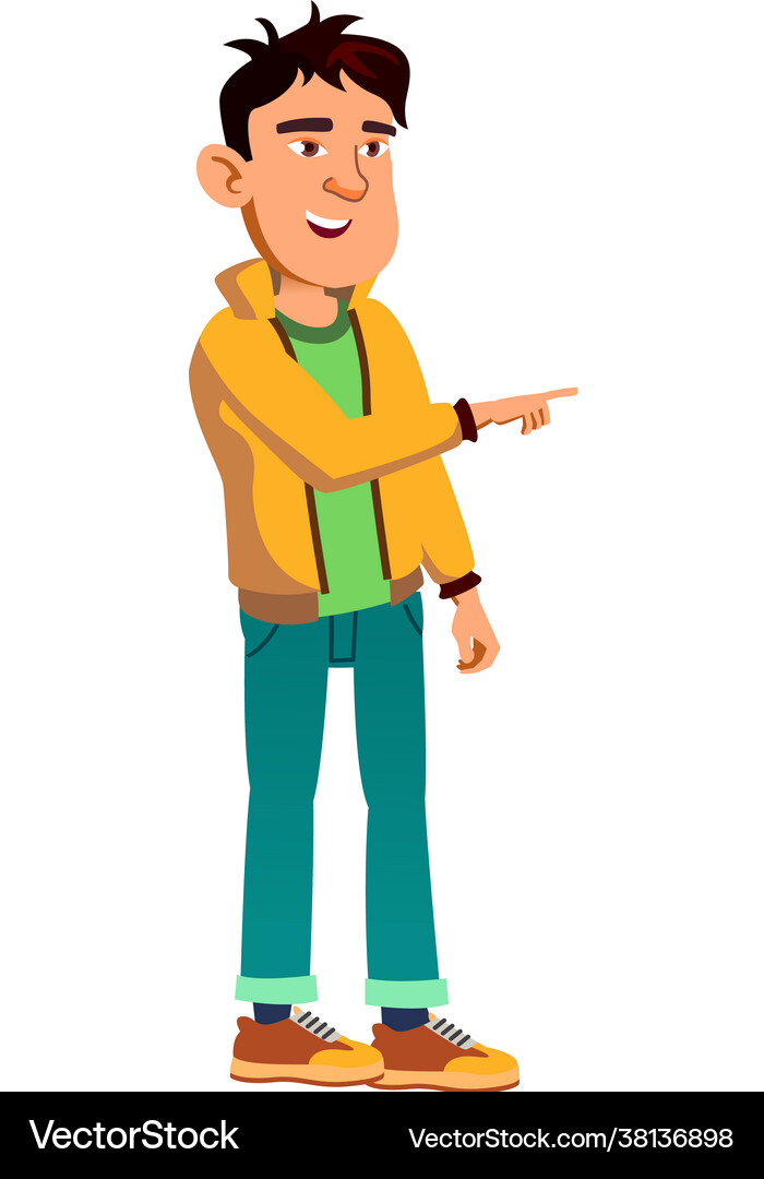 Laughing boy student pointing with finger cartoon Vector Image