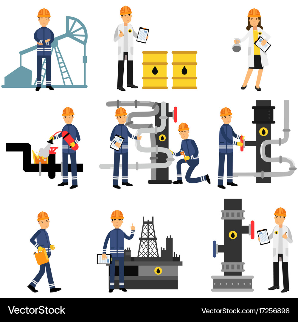 Oil industry set extraction production refinery Vector Image