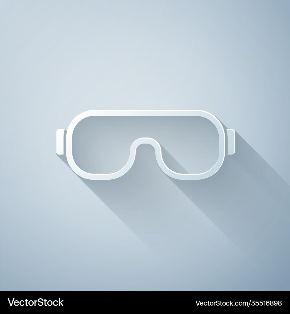 Paper cut ski goggles icon isolated on grey Vector Image