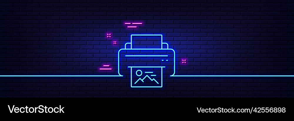 Print image line icon photo printer sign neon Vector Image