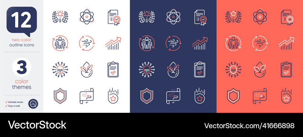 Set of teamwork cyber attack and checklist line Vector Image