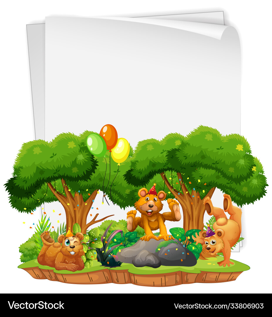 Blank banner with many bears in party theme Vector Image