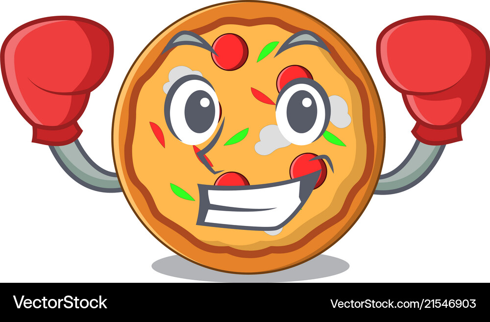 Boxing pizza character cartoon style Royalty Free Vector