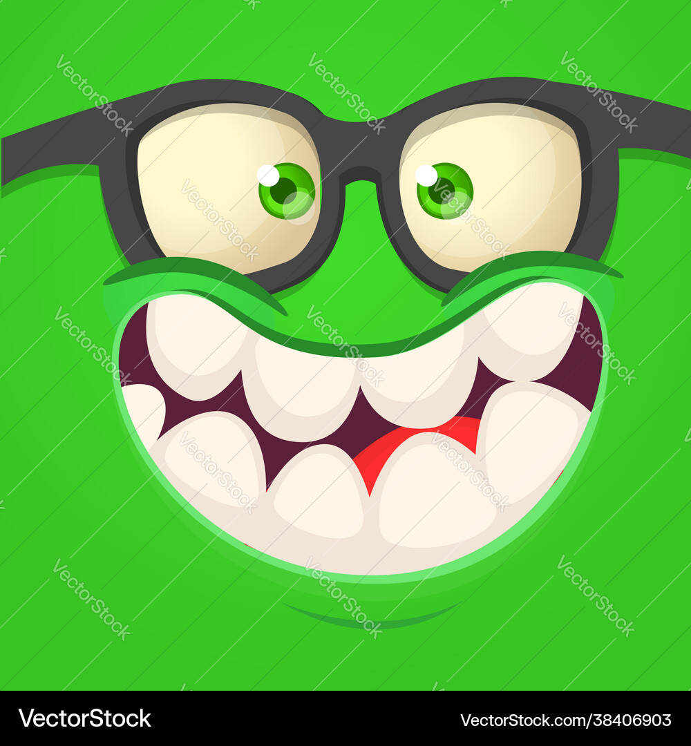 Funny cartoon monster face square avatar Vector Image