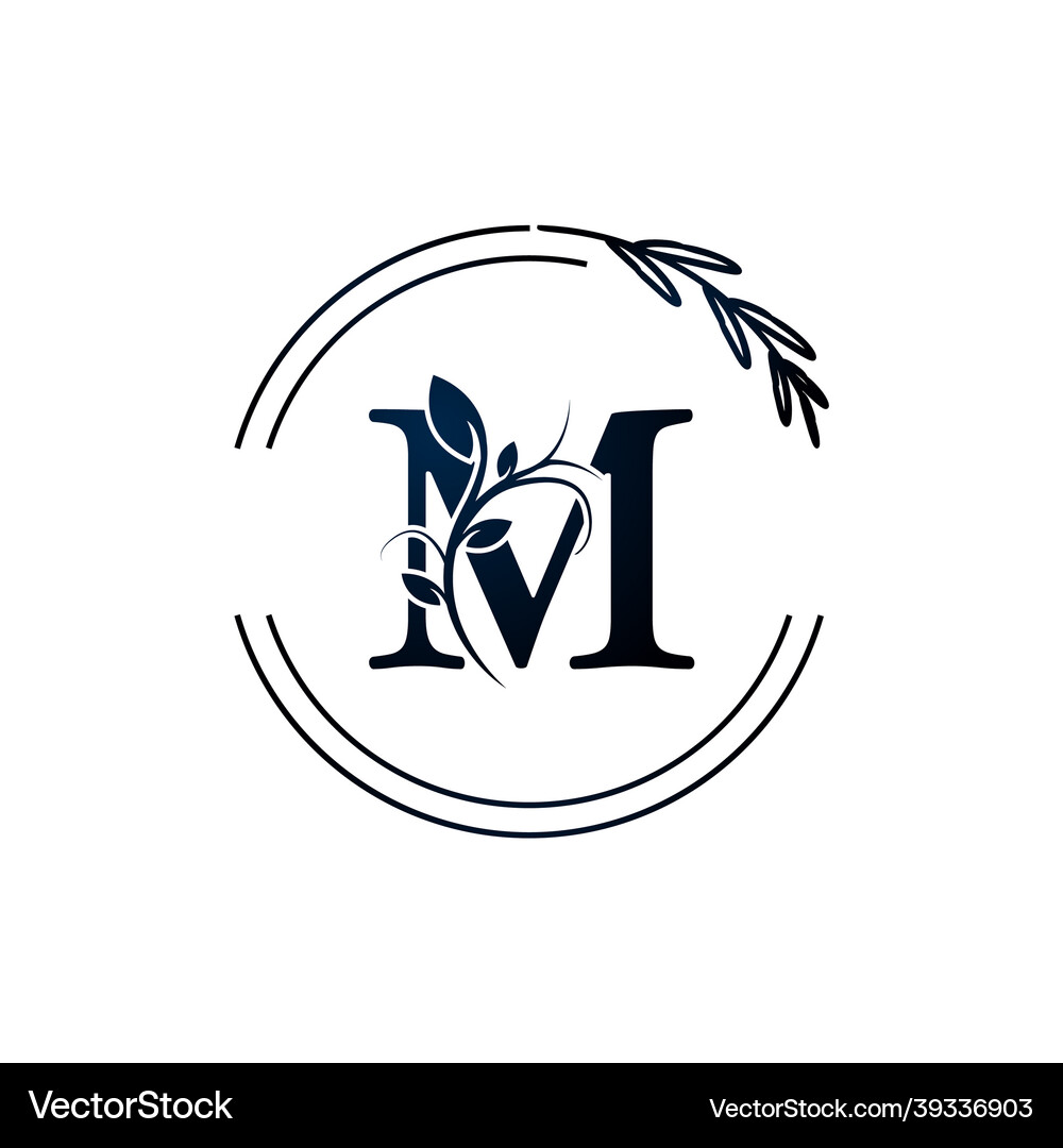 Initial letter m botanical flowers with lettering Vector Image