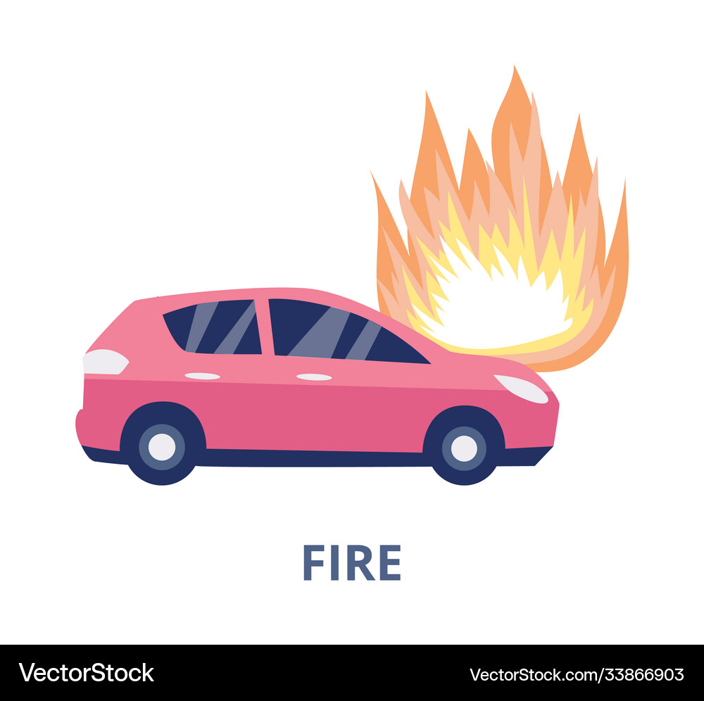 Road fire accident symbol burning car flat Vector Image