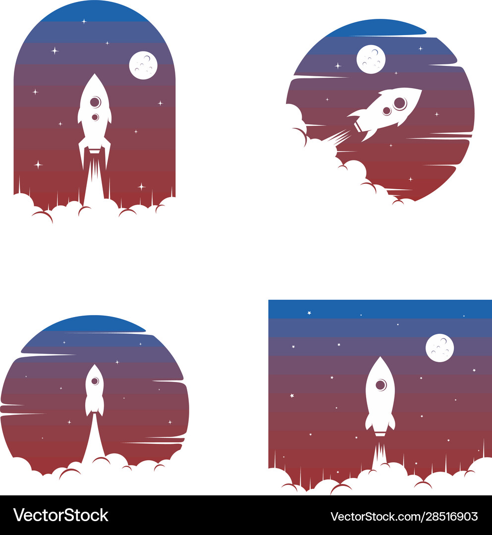 Rocket ship launch space travel sign badge label Vector Image