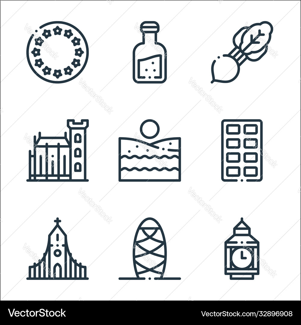 Europe line icons linear set quality line set Vector Image