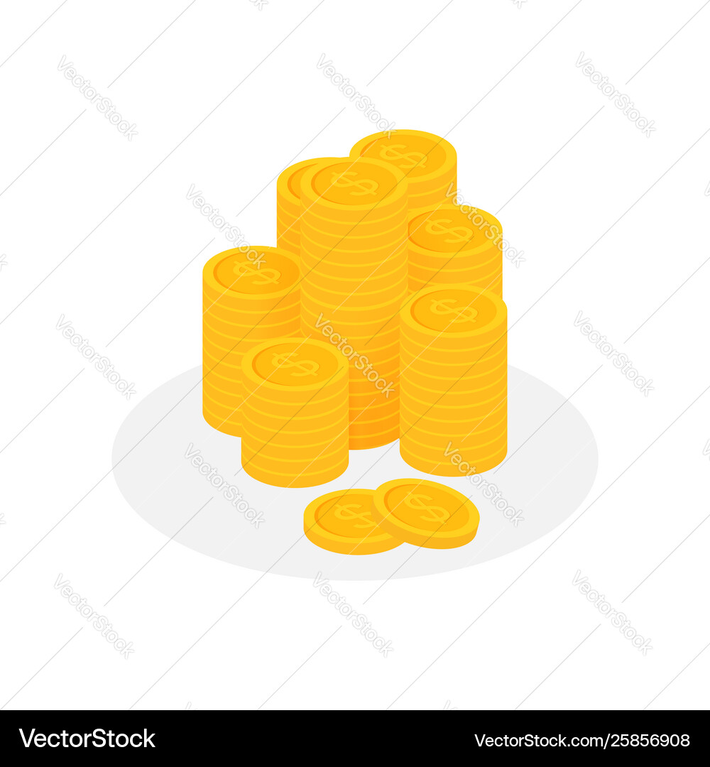 Gold coins stack finance heap dollar coin pile Vector Image