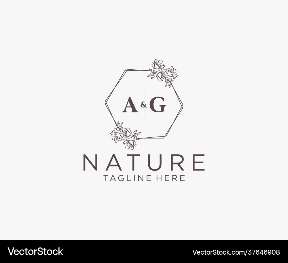 Initial ag letters floral frames botanical Vector Image
