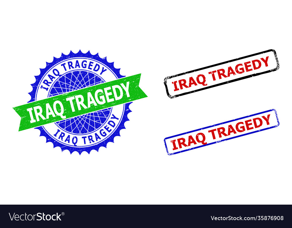 Iraq tragedy rosette and rectangle bicolor seals Vector Image