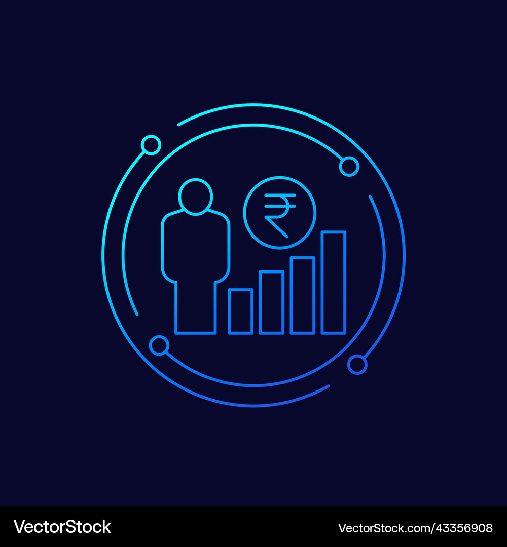 Salary increase growth line icon with rupee Vector Image