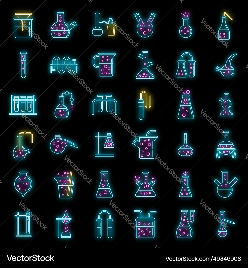 School chemical laboratory experiment icons set Vector Image
