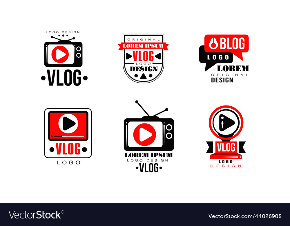 Vlog and blog logo design set video blog channel Vector Image