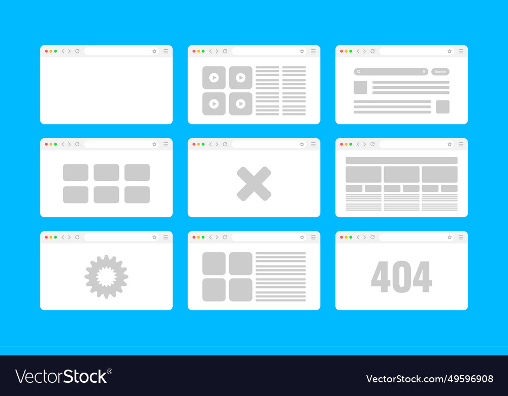 Web browser window pages layout with toolbar Vector Image