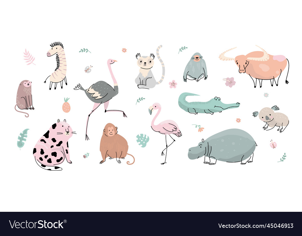 Cute wild animal characters zebra koala and hippo Vector Image