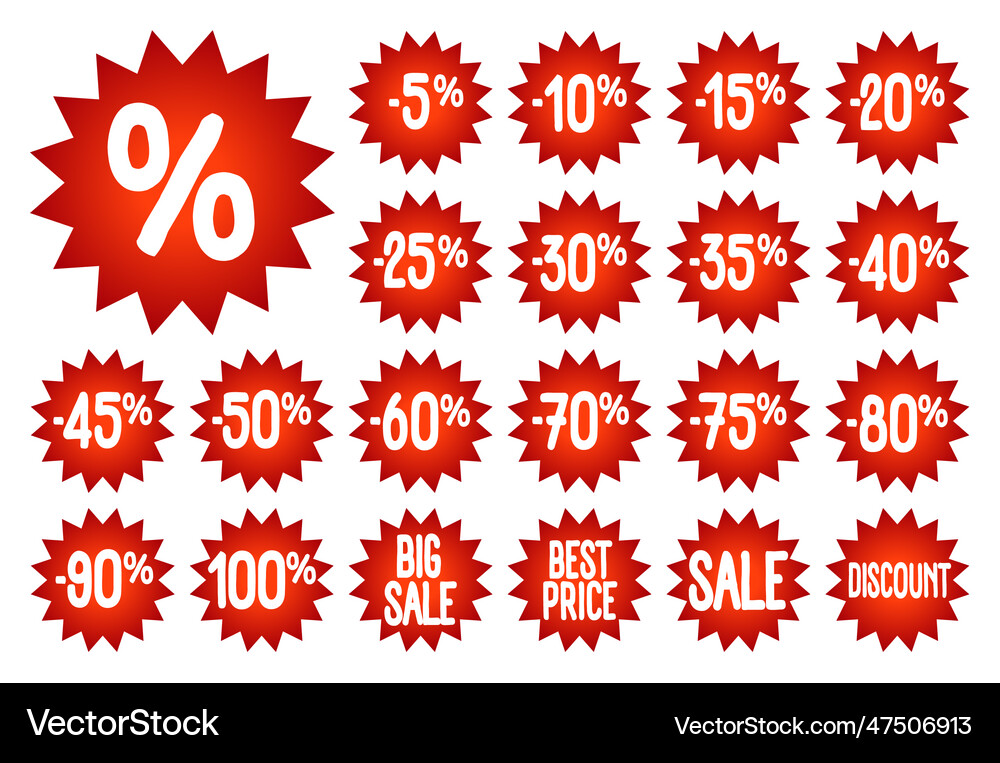 Discount stickers set for shop Royalty Free Vector Image