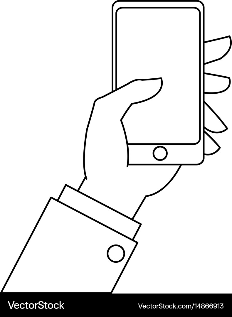 Hand businessman with smartphone device outline Vector Image