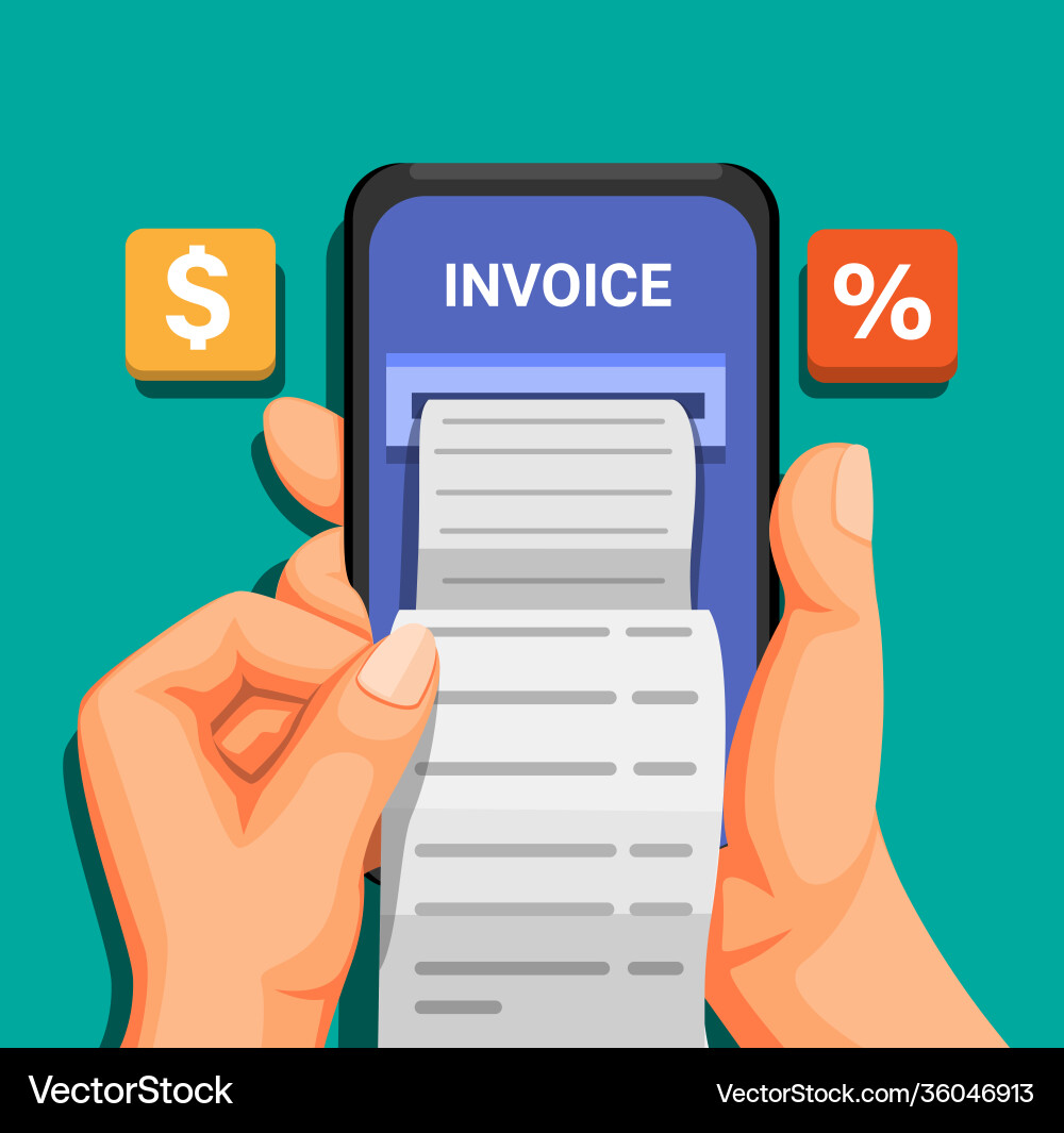 Hand holding smartphone with invoice bill Vector Image