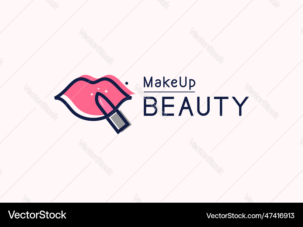 Makeup beauty logo design with lips and stick Vector Image