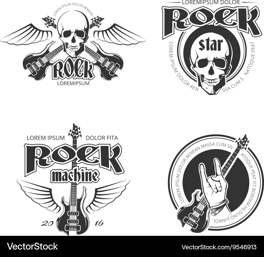 Rock music vintage emblems labels badges Vector Image