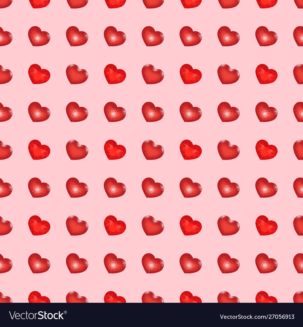 Seamless Pattern With Red Low Poly Heart Vector Image
