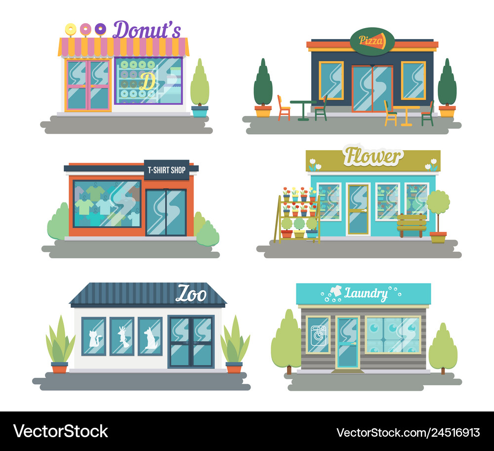 Set of flat design restaurants and shops Vector Image