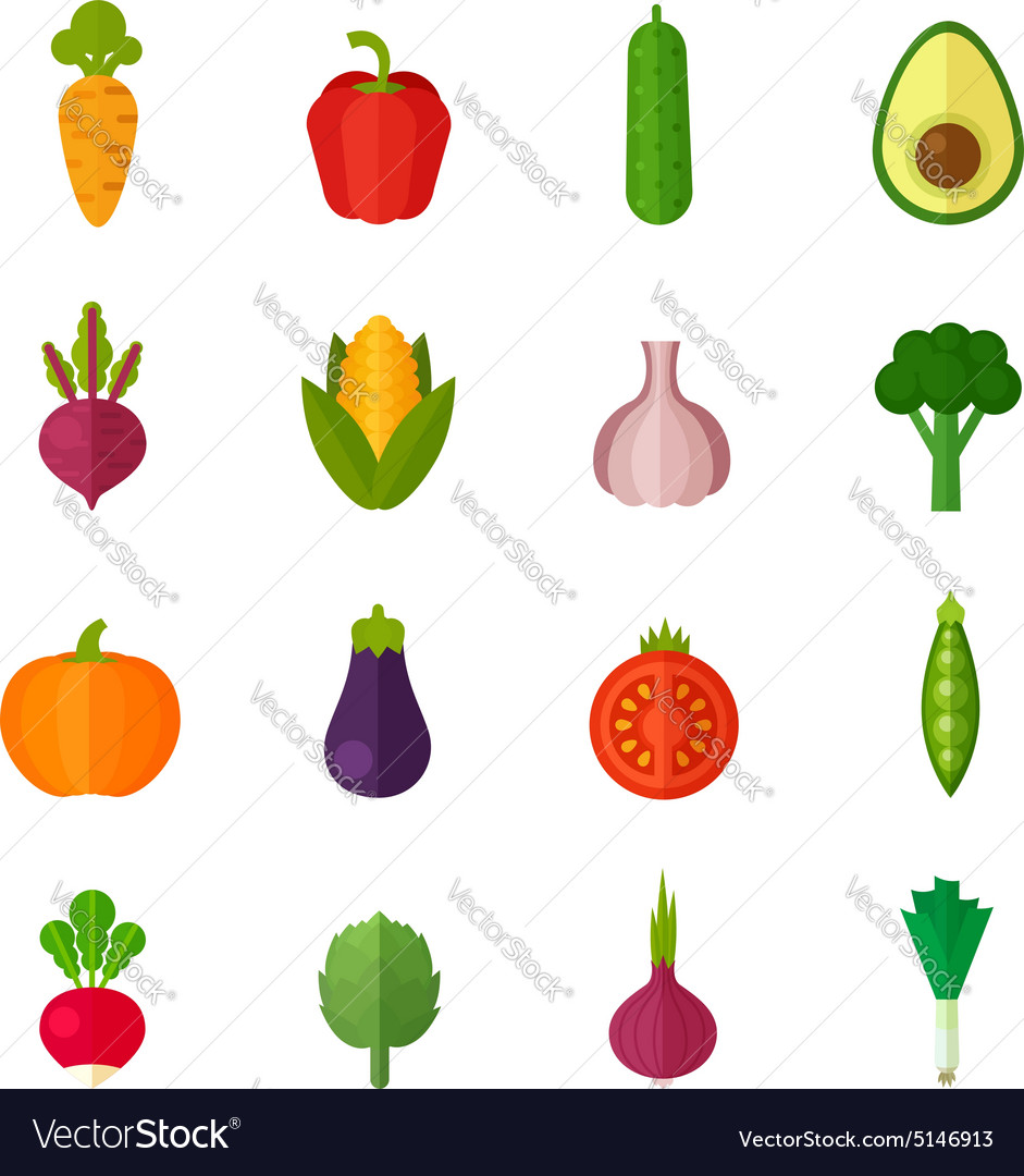 Trendy set stylish flat vegetable icons Royalty Free Vector