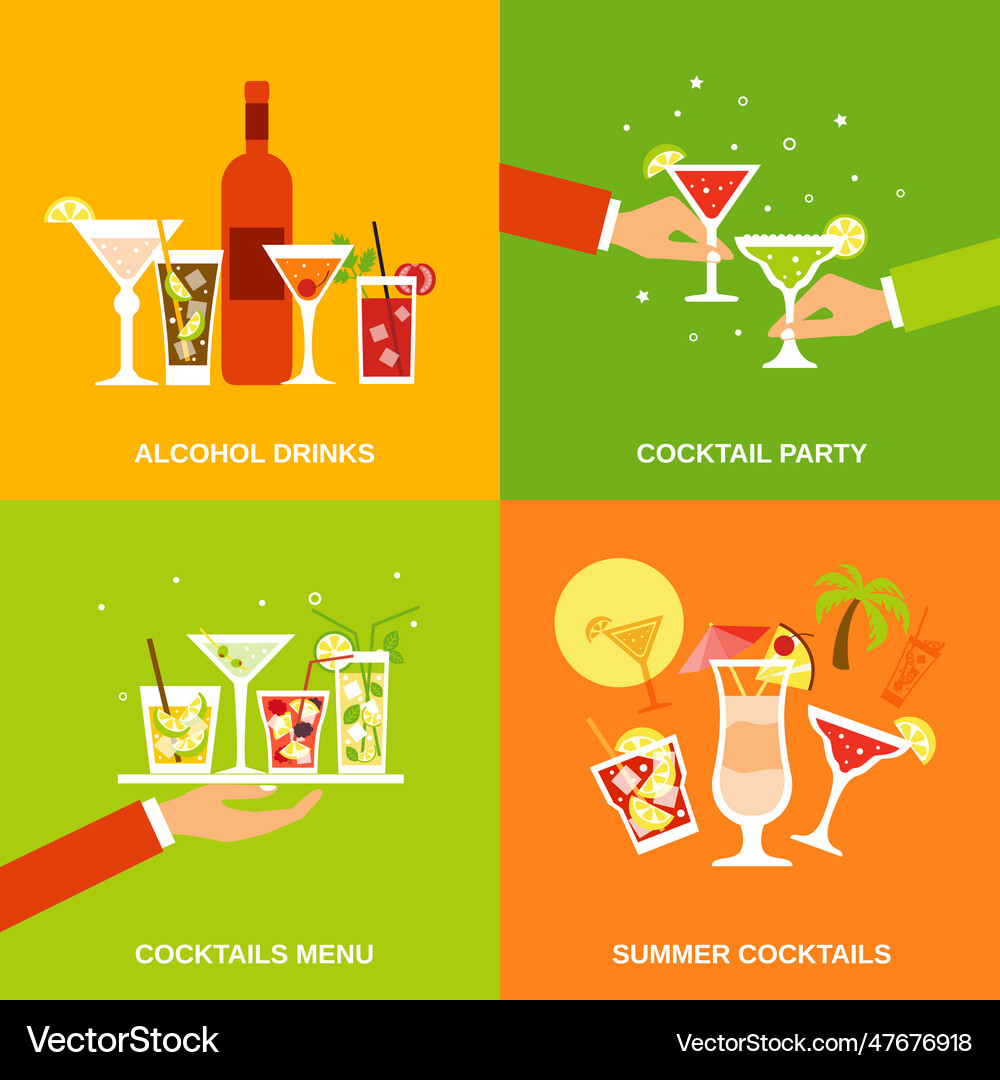 Alcohol cocktails icons flat Royalty Free Vector Image