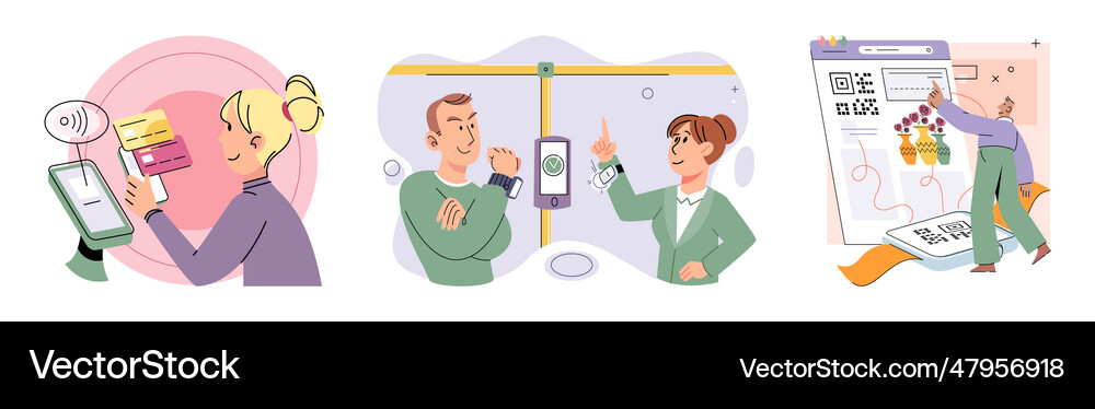 Cashless and contactless payment system set Vector Image