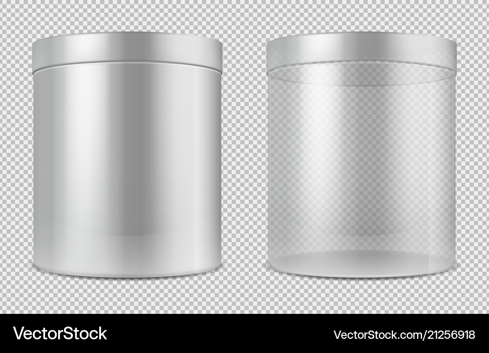 Cylinder empty transparent glass and white cans Vector Image