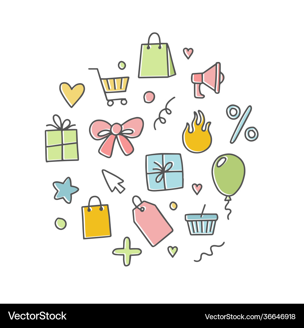 Doodle sale set cute hand drawn elements Vector Image