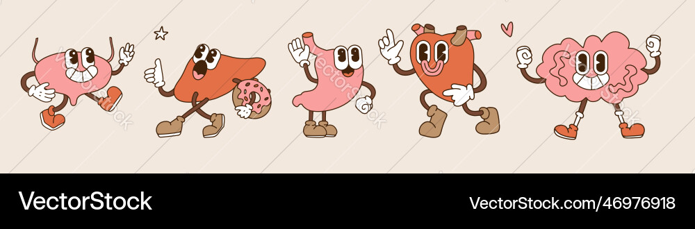 Happy human healthy strong organs set Royalty Free Vector