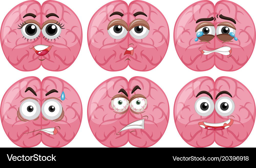 Human brain with different facial emotions Vector Image
