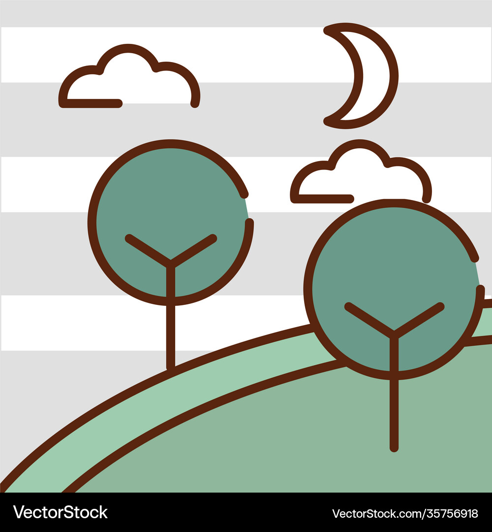 Landscape hill forest trees moon night sky nature Vector Image