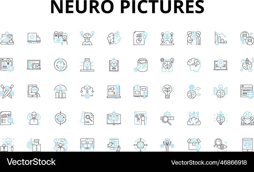 Neuro pictures linear icons set brainwaves Vector Image