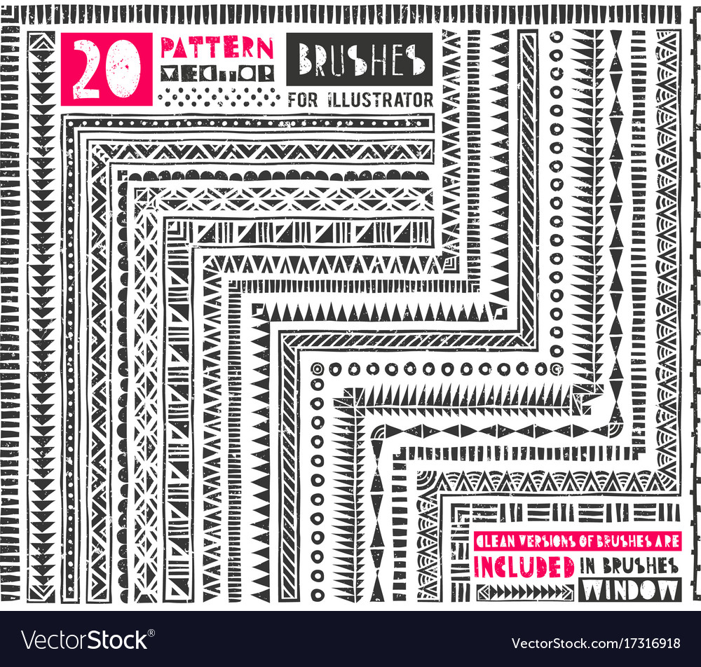 Set 20 pattern brushes Royalty Free Vector Image