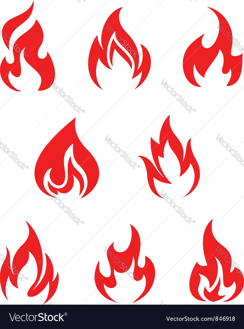 Set fire flames Royalty Free Vector Image - VectorStock