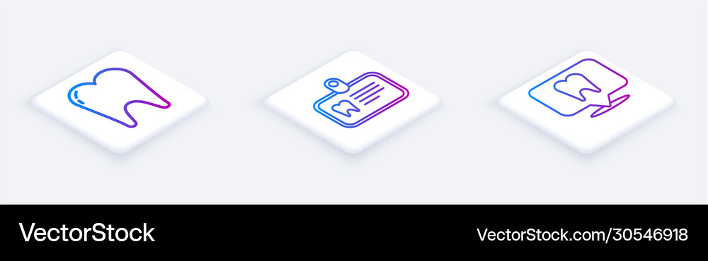 Set isometric line tooth id card with tooth Vector Image