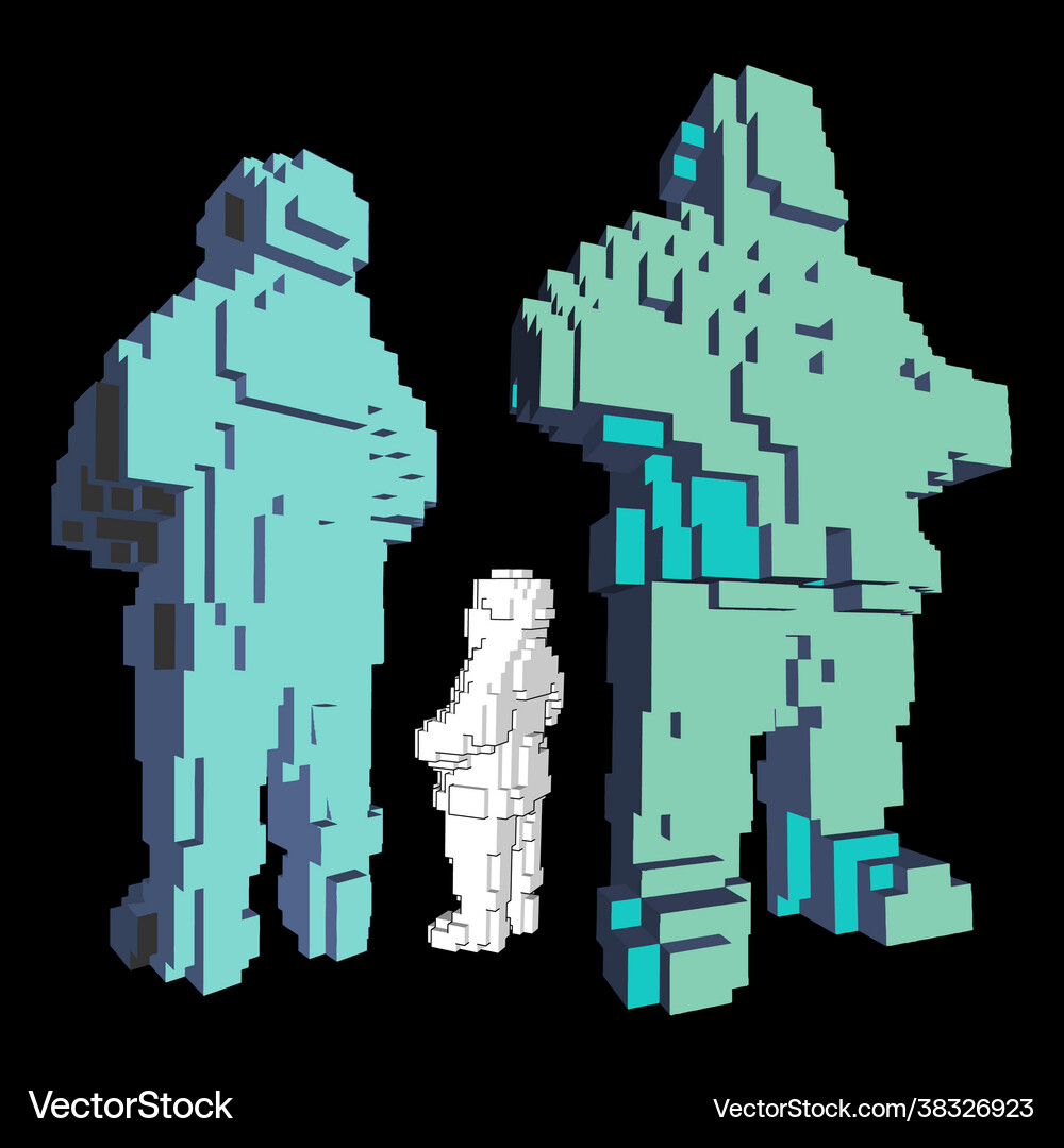 Art voxel robot people three cube picture 3d Vector Image