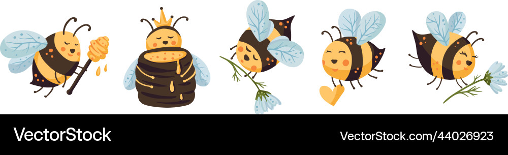 Bee cartoon set honey background icon Royalty Free Vector