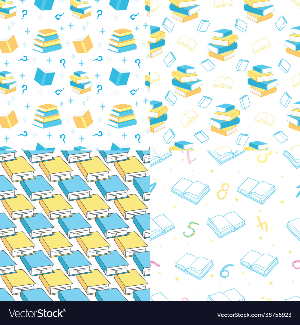 Book patterns set library study Royalty Free Vector Image