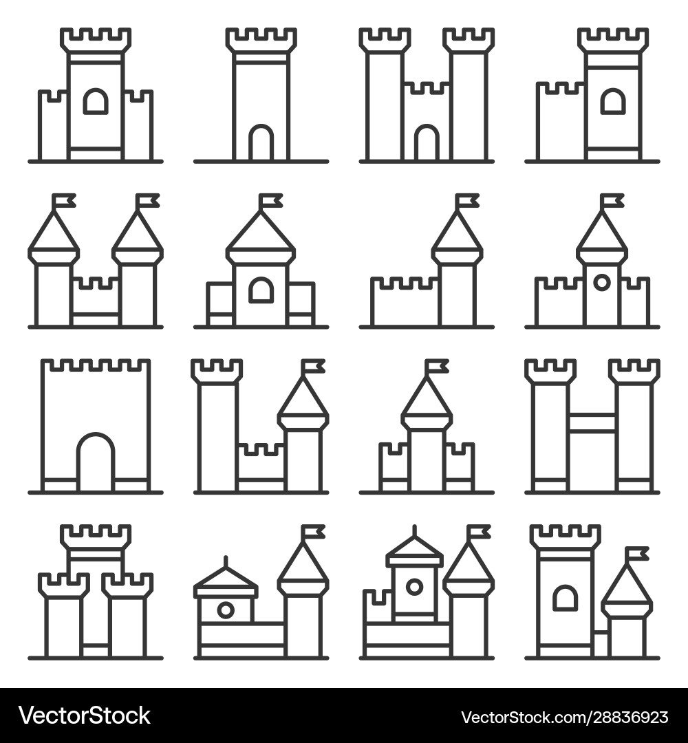 Castle icon line style set on white background Vector Image