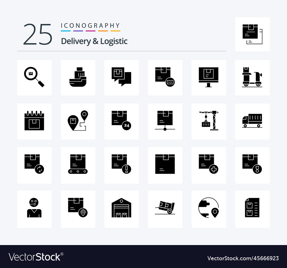 Delivery and logistic 25 solid glyph icon pack Vector Image
