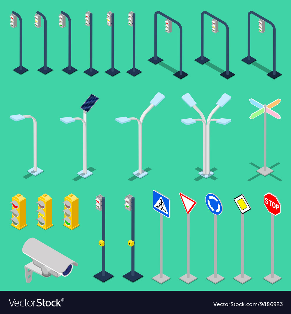 Isometric traffic road elements Royalty Free Vector Image
