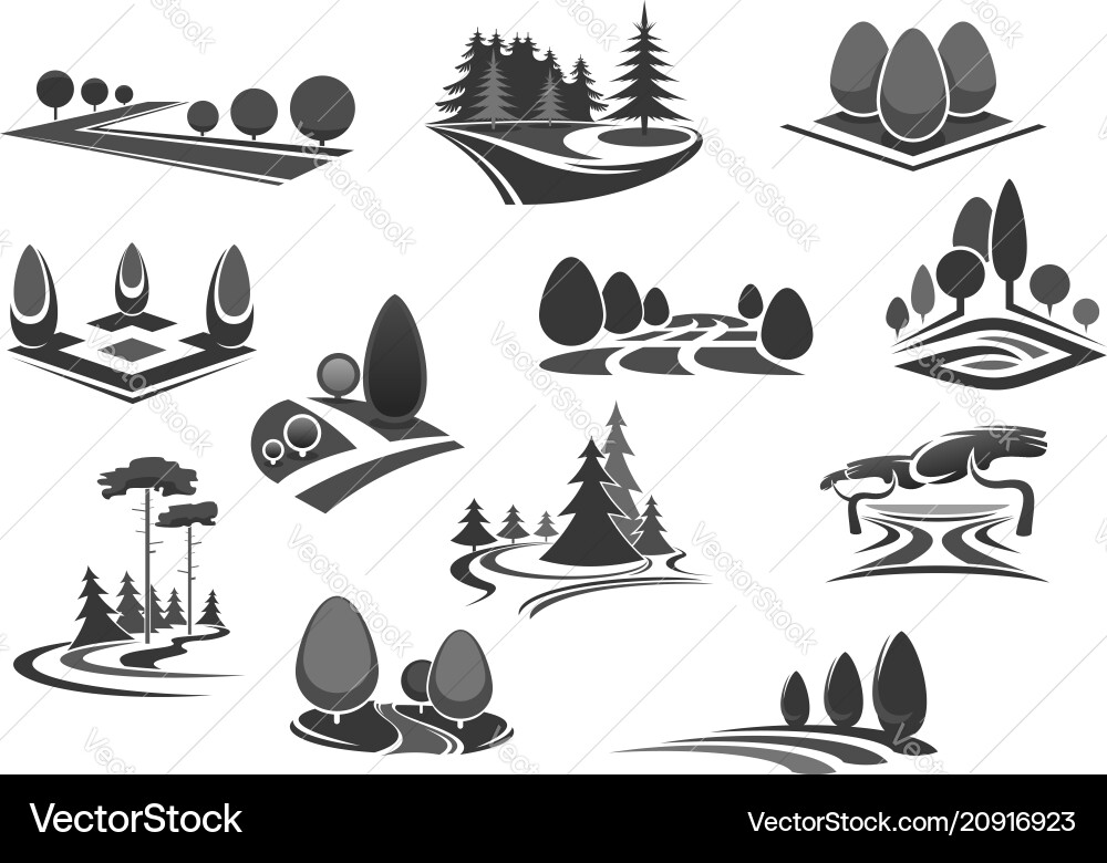 Nature landscape icon set with tree and plant Vector Image