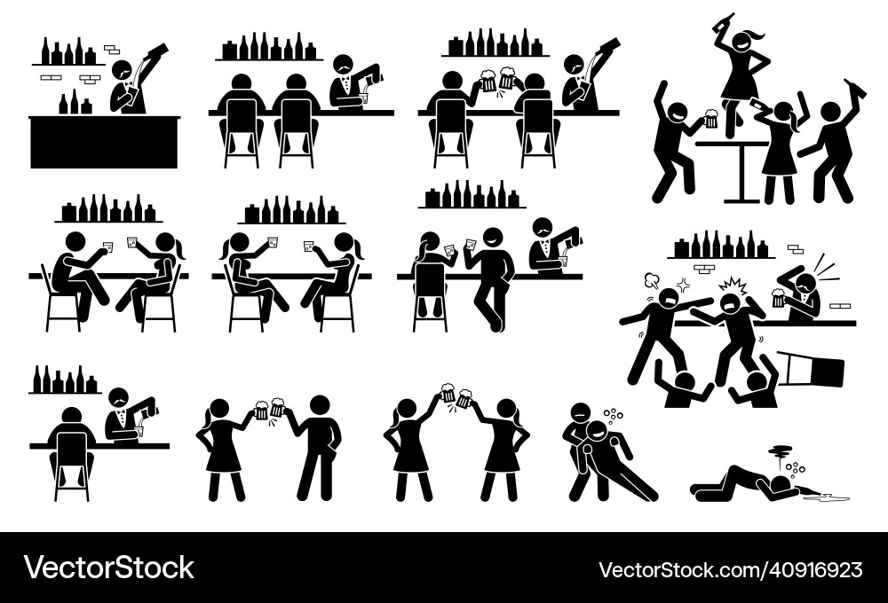 People drinking beer and wine at bar stick Vector Image