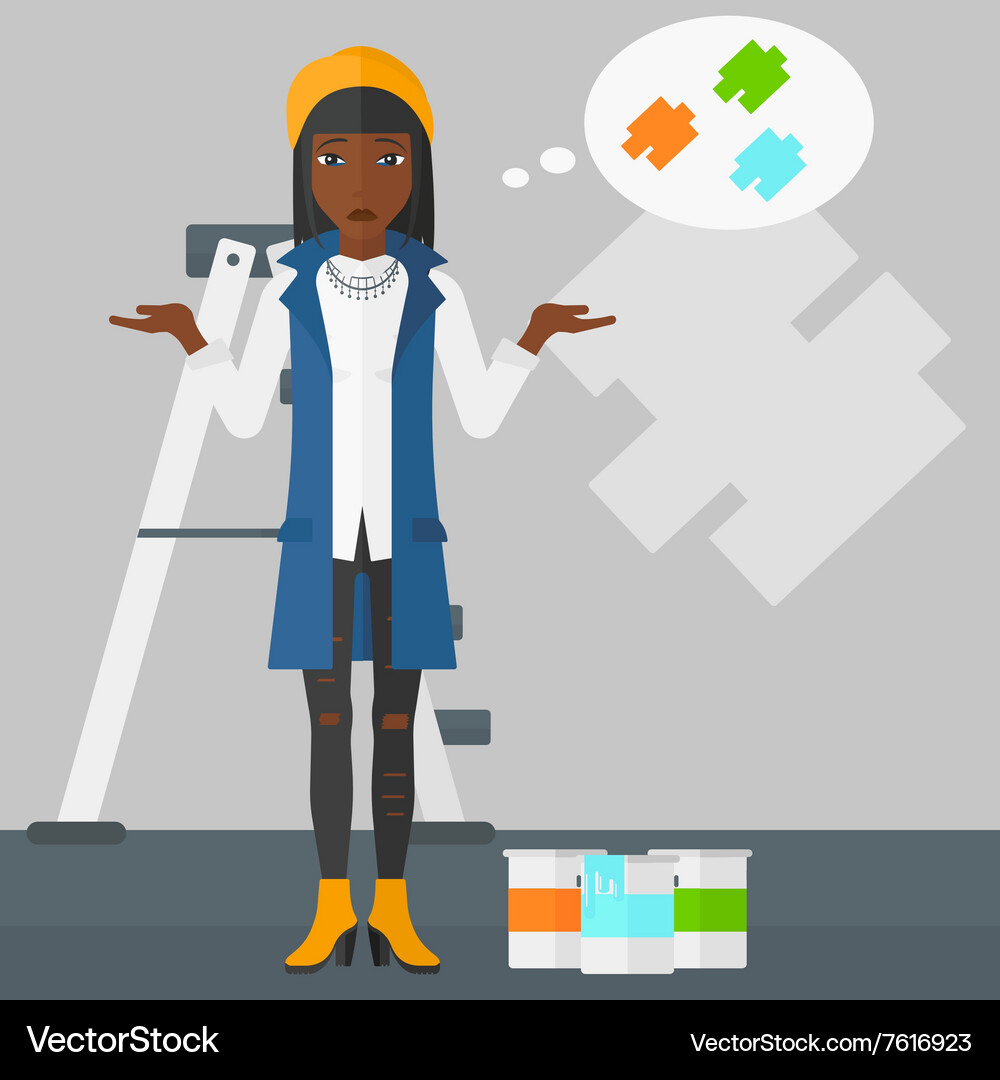 Woman choosing paint color Royalty Free Vector Image